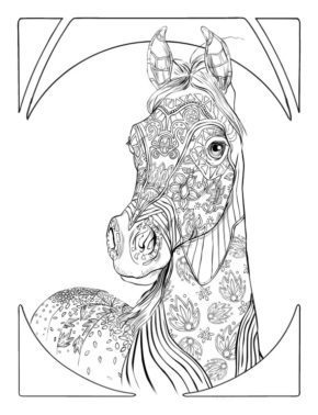 Adult Animal Coloring Pages Horse & book for kids.