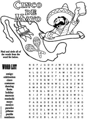 Cinco de Mayo Word Puzzle & coloring book.