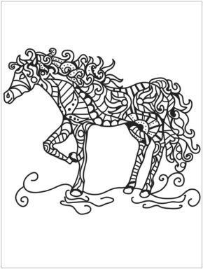 Horse Zentangle Coloring Pages Free & book for kids.