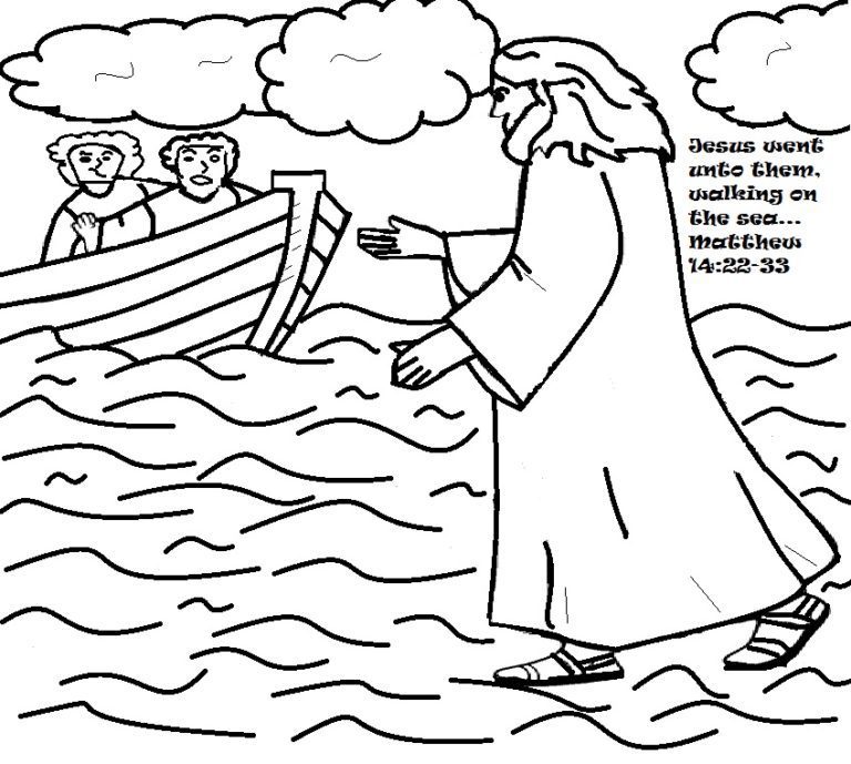 Jesus Walks on Water Bible Coloring Pages & book for kids.