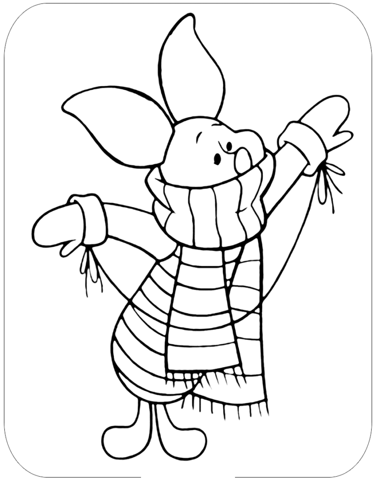 Piglet in Winter Time Coloring Pages & book for kids.