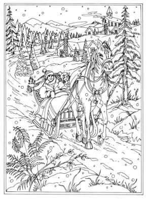 Winter Horse Coloring Pages & book for kids.