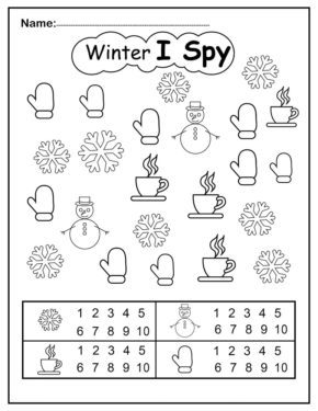 Winter I Spy Coloring Pages & book for kids.