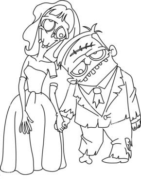 Zombie Coloring Pages for Adults Bride & book for kids.