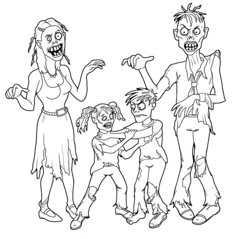 Zombie Family Cartoon Coloring Pages & book for kids.